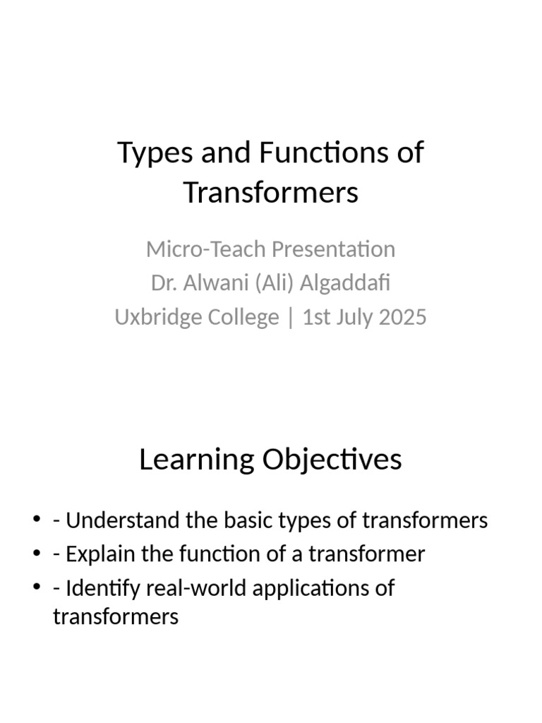 Microteach Transformers DR Ali Algaddafi | PDF