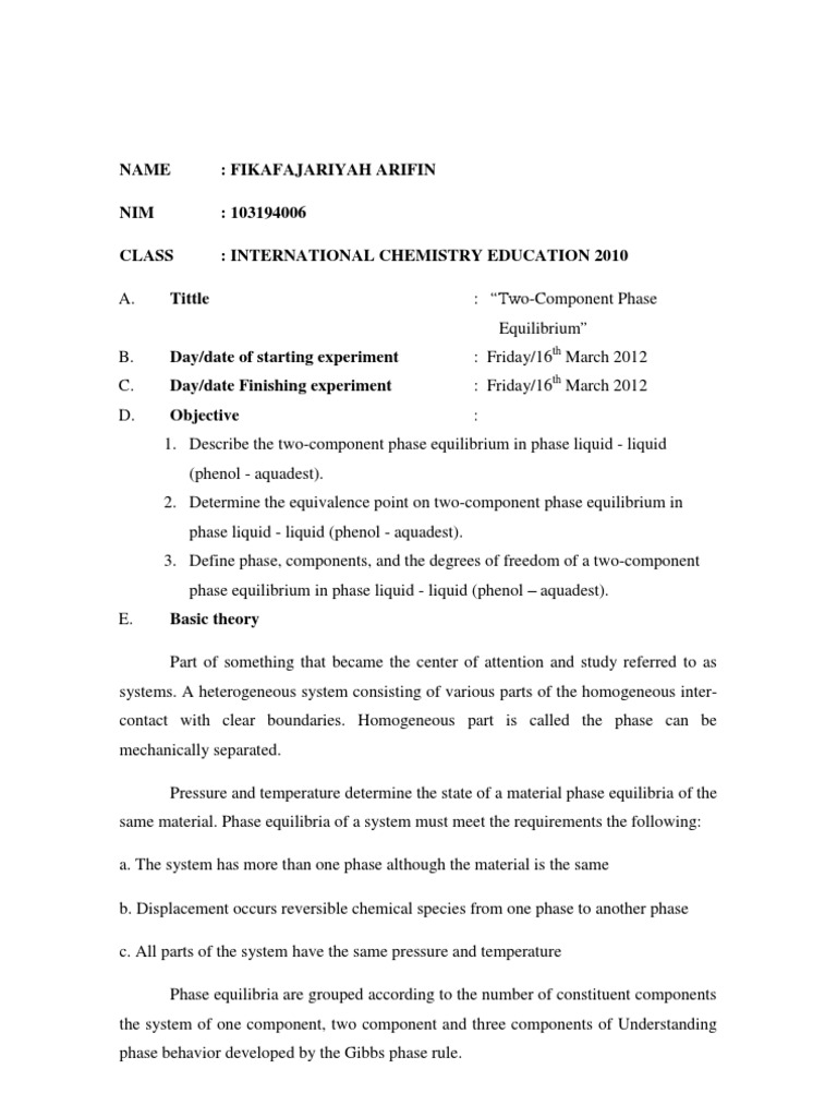 Two-Component Phase Equilibrium Study | PDF | Phase Rule | Phase (Matter)
