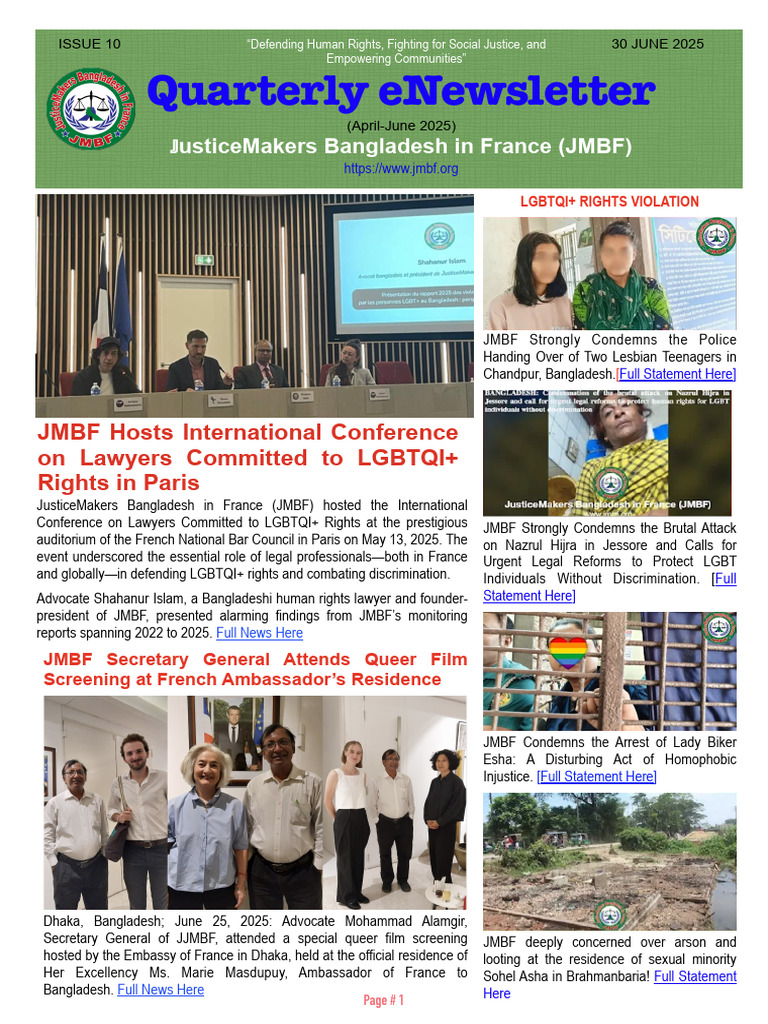 JMBF Quarterly Enewsletter: April-June 2025 | PDF | Bangladesh | Lawyer