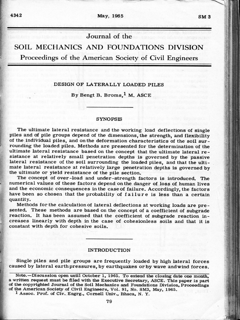 Design of Laterally Loaded Piles - Broms | PDF