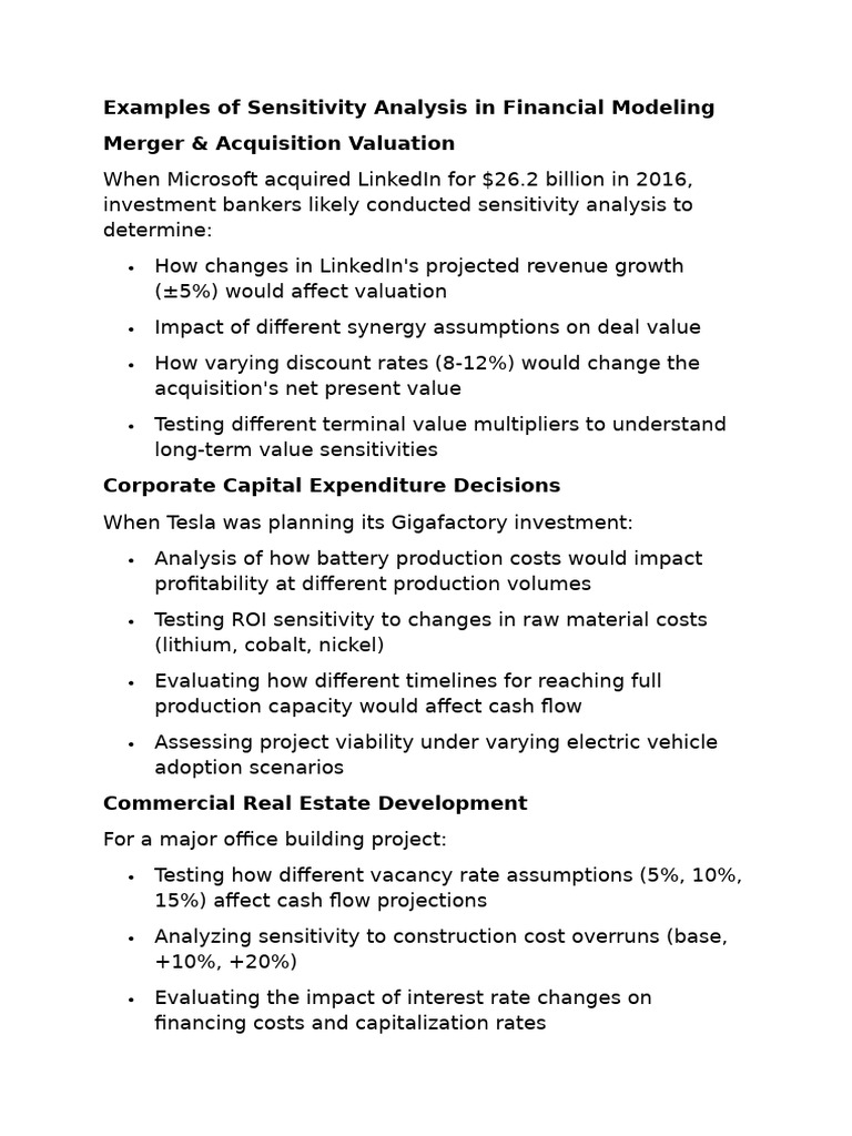Examples of Sensitivity Analysis in Financial Modeling | PDF | Valuation (Finance) | Investing