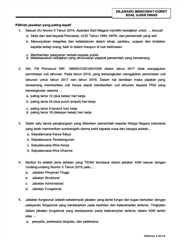 PDF Contoh Soal Ujian Dinas - Compress | PDF