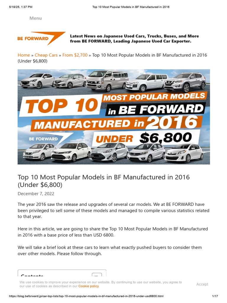 Top 10 Most Popular Models in BF Manufactured in 2016 | PDF | Car ...
