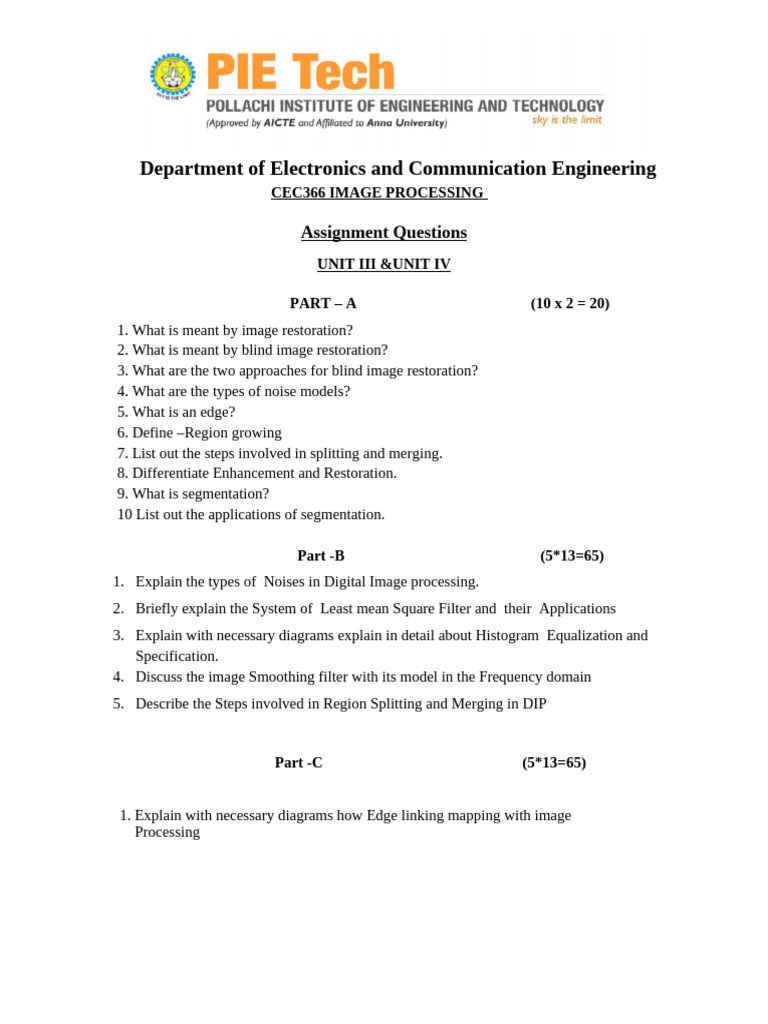 Image Processing Assignment Questions | PDF