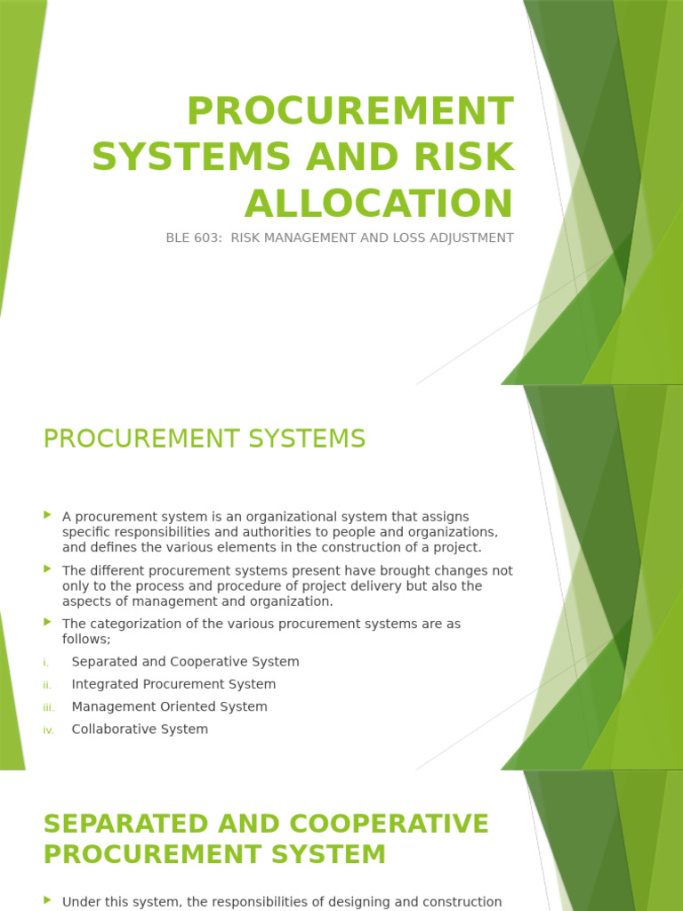 Procurement Systems and Risk Allocation - Presentation | PDF | Risk ...