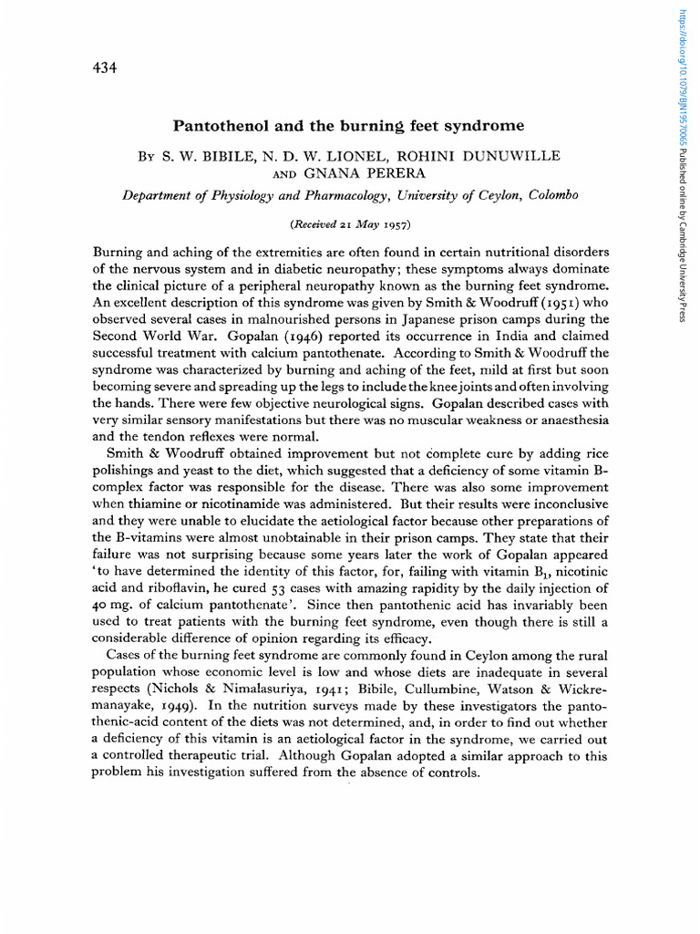 Pantothenol and The Burning Feet Syndrome | PDF | Medicine
