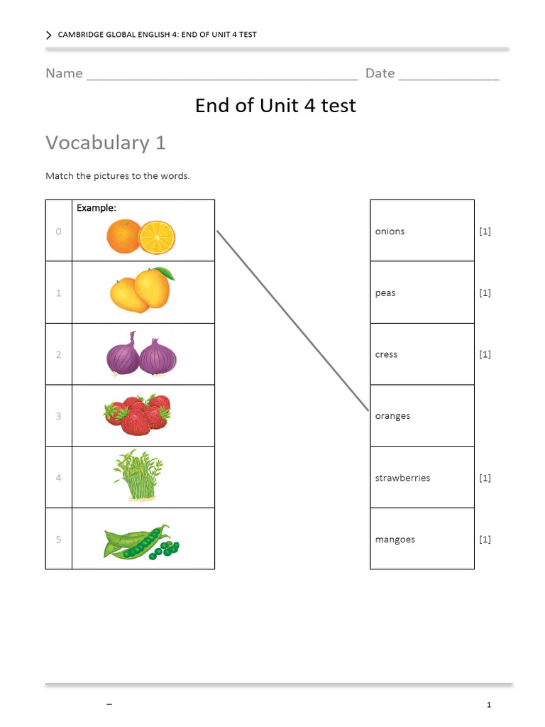 End of Unit 4 Test: Cambridge English 4 | PDF | Foods | Cuisine