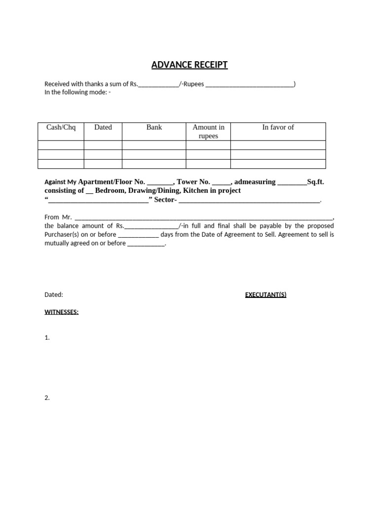 Advance Receipt Appartment | PDF