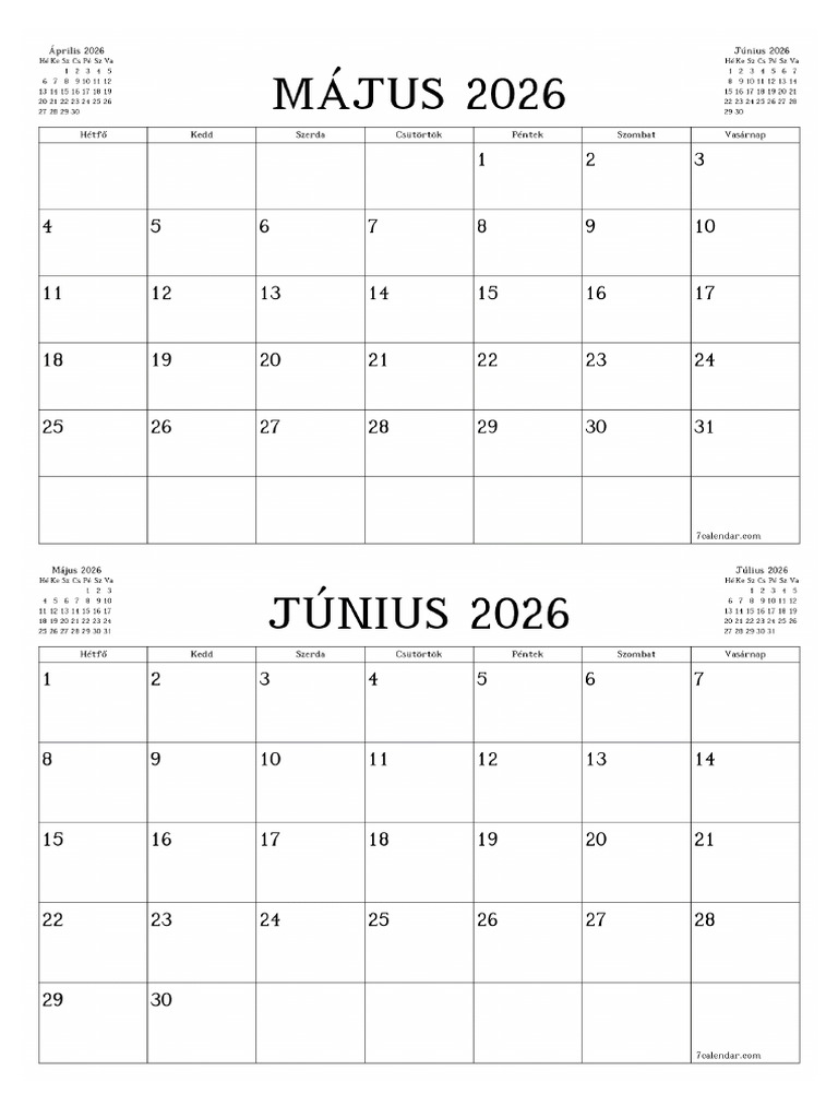 Naptár 26 Máj, Jún | PDF
