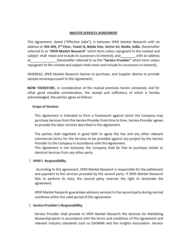 SPER Market Research Agreement | PDF | Discovery (Law) | Confidentiality