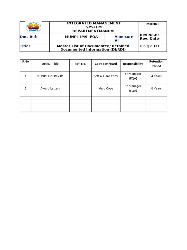 Annex Master List | PDF