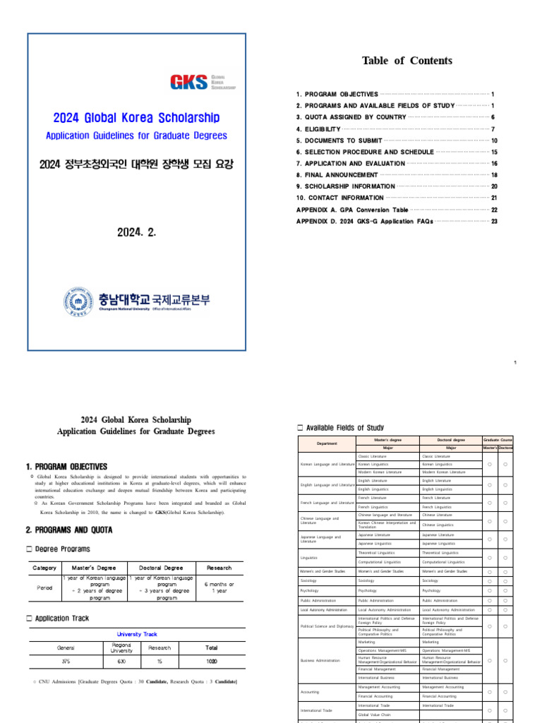 2024 GKS-G Application Guidelines Chungnam National University (English) | PDF | Academic Degree ...