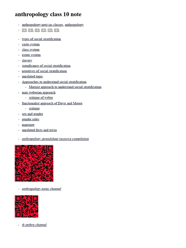 Anthropology Class 10 Note | PDF | Social Stratification | Caste