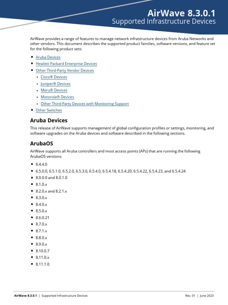 AirWave 8.3.0.1 Supported Devices Matrix | PDF | Network Switch ...