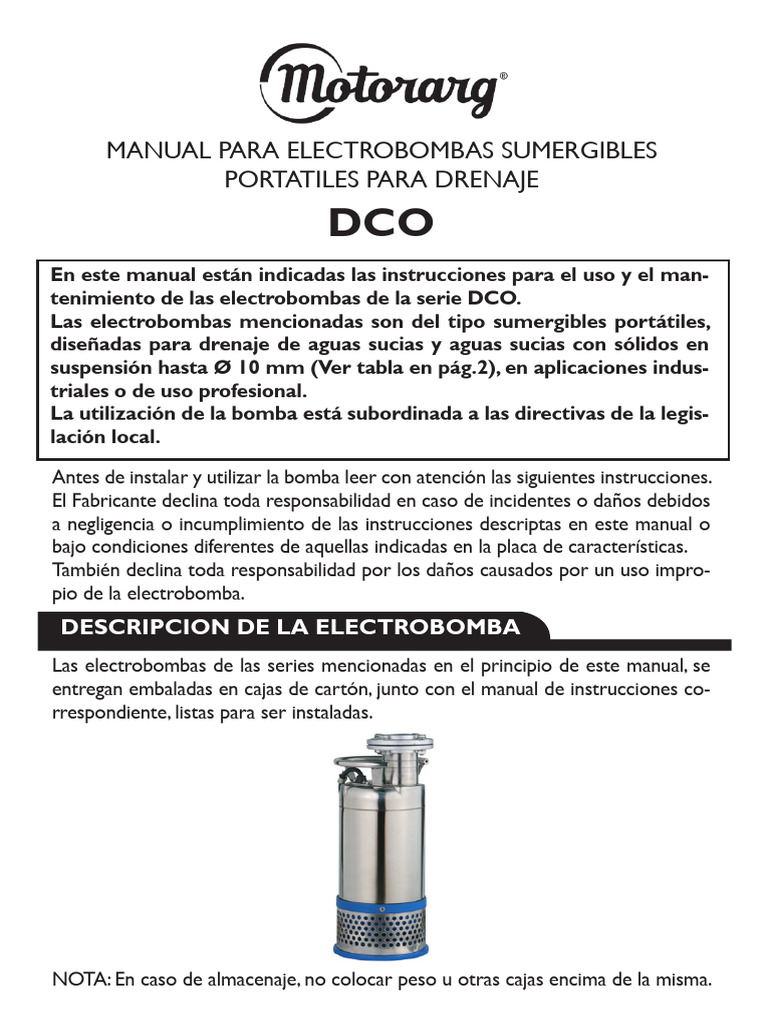 Manual Electrobombas DCO: Uso y Seguridad | PDF | Bomba