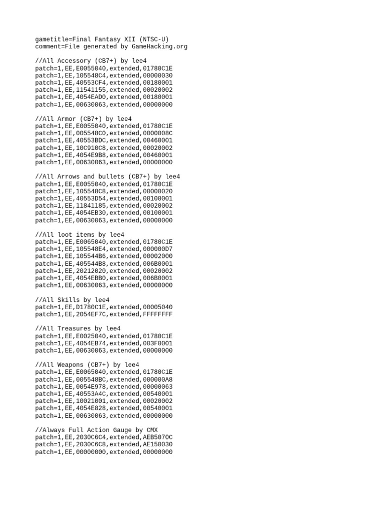 Final Fantasy XII Cheat Codes Guide | PDF | Role Playing Games | Square ...