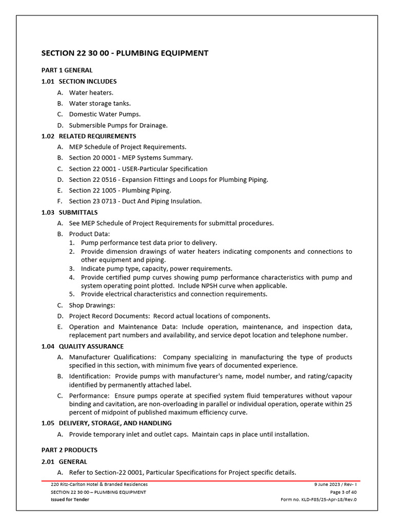 Plumbing Equipment for Ritz-Carlton Hotel | PDF | Water Heating | Pipe ...