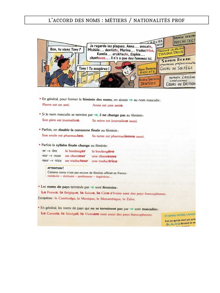 Accord Nom Nationalite Metier Prof | PDF