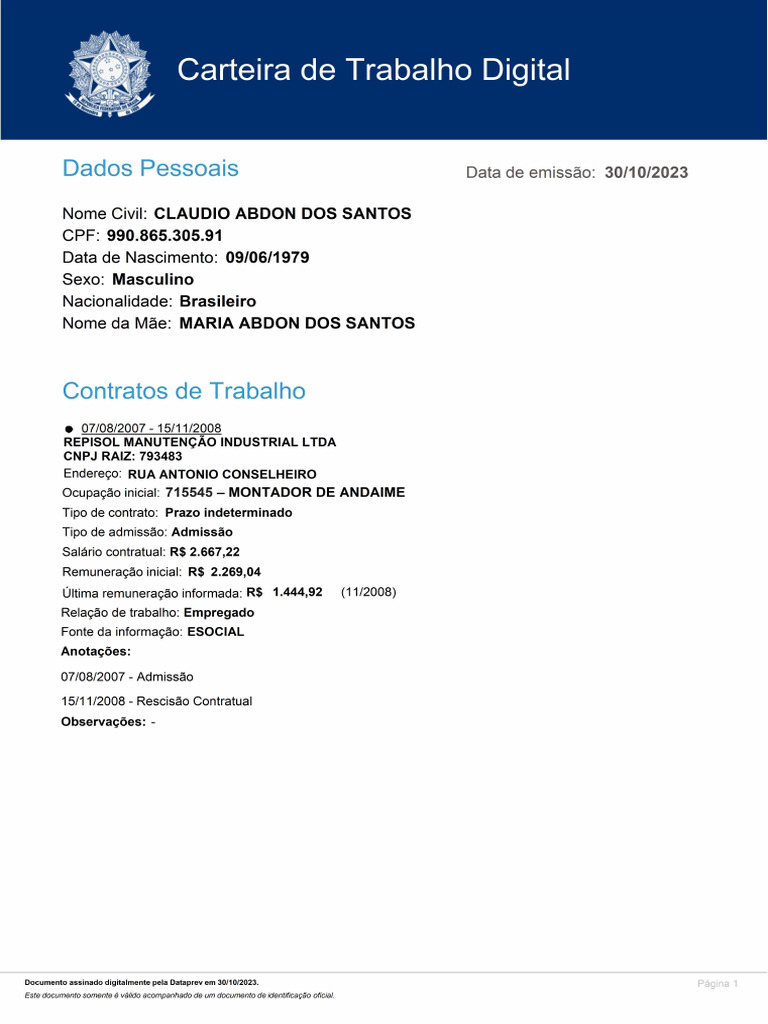 Carteira de Trabalho Marrento | PDF