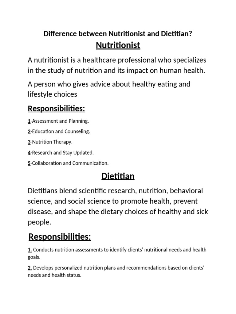 Difference Between Nutritionist and Dietitian | PDF