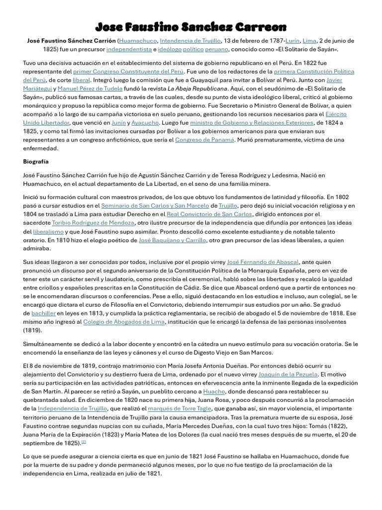 Jose Faustino Sanchez Carreon | PDF | Perú