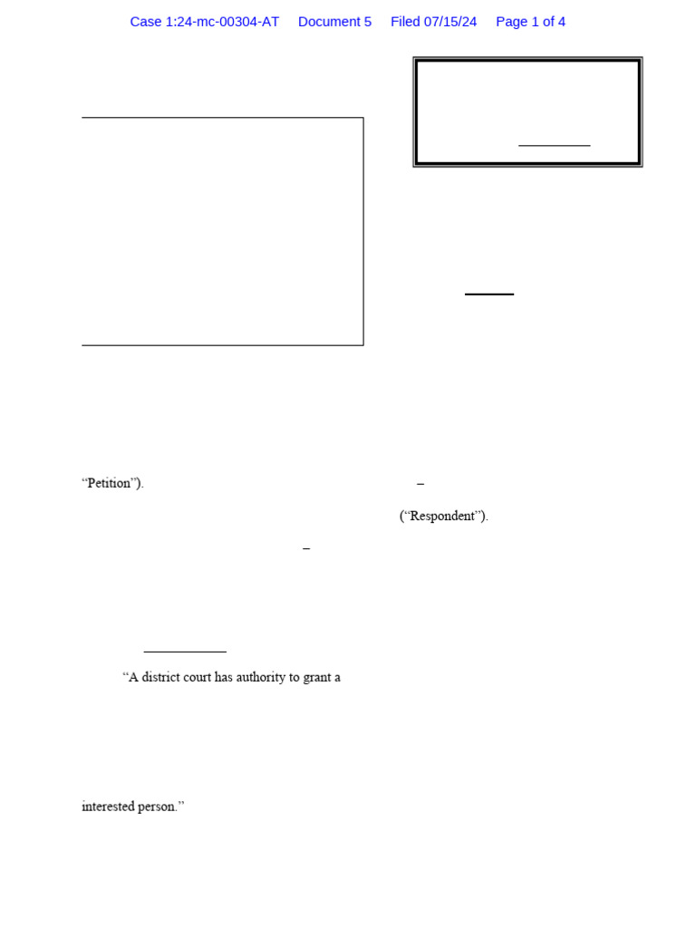 ORDER - Banco BTG Et Al Ex Parte Petition v. Admel Properties ...