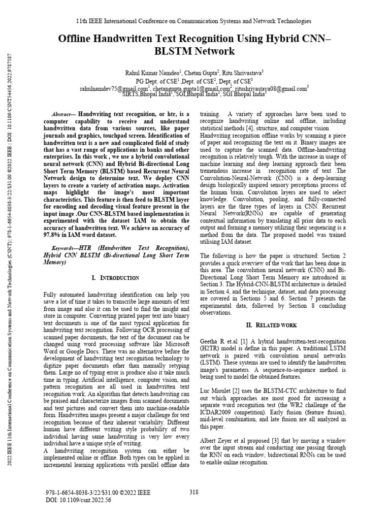 Hybrid CNN-BLSTM for Handwritten Text Recognition | PDF | Deep Learning ...