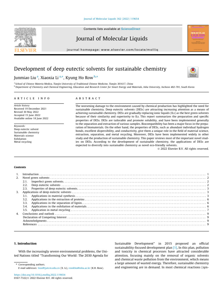Development of Deep Eutectic Solvents For Sustainable Chemistry | PDF ...