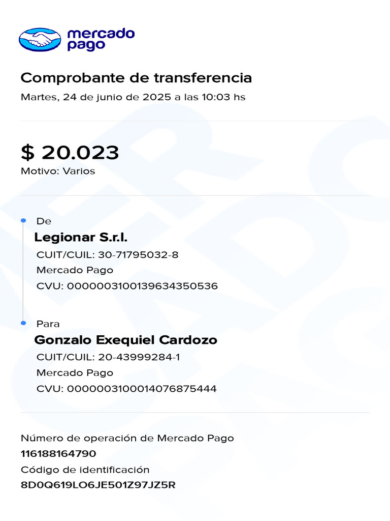 Comprobante de Transferencia Legionar S.R.L. | PDF