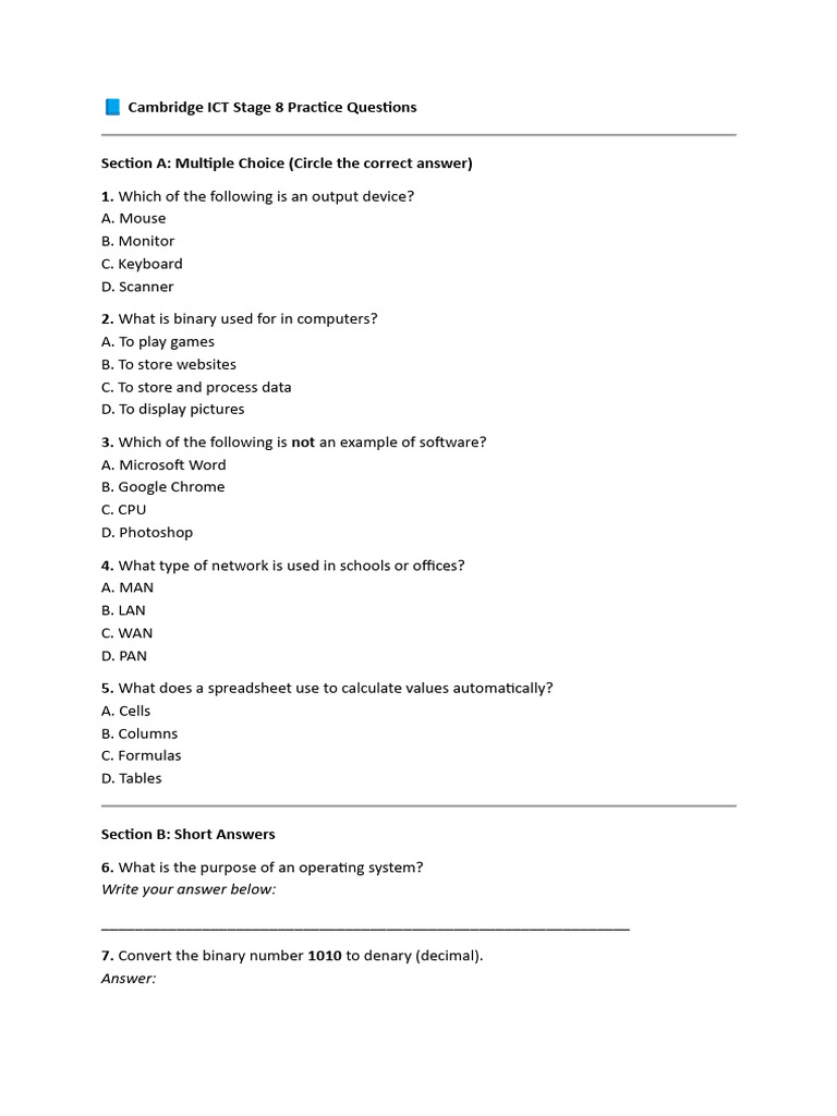 Grade 8 ICT Practice Questions | PDF