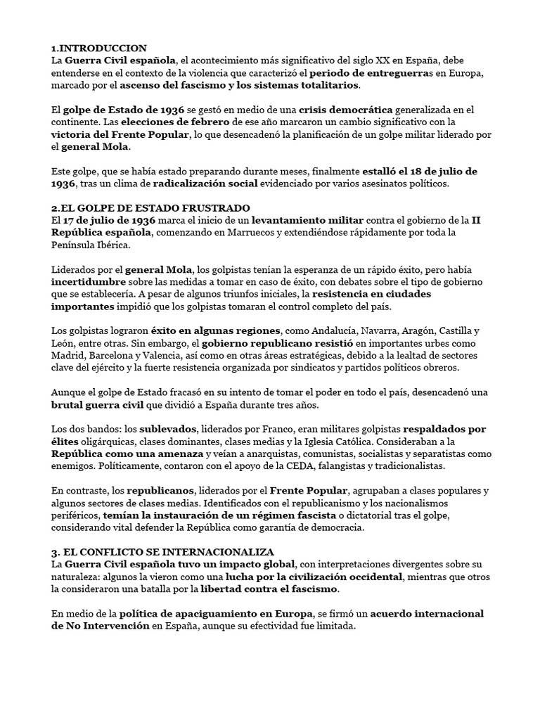 RESUMEN Guerra Civil ESPAÑOLA | PDF | guerra civil Española | Francisco ...