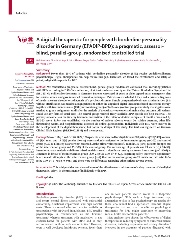 A Digital Therapeutic For People With Borderline P | PDF | Borderline ...
