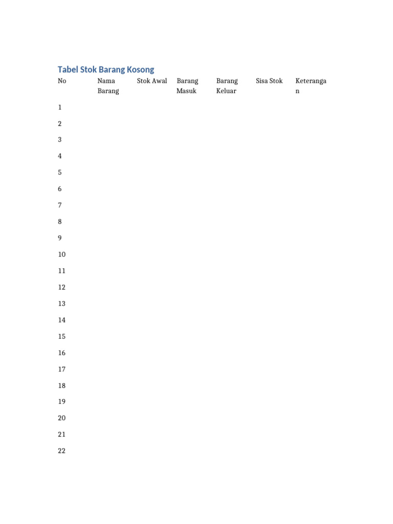 Tabel Stok Barang Masuk dan Keluar | PDF