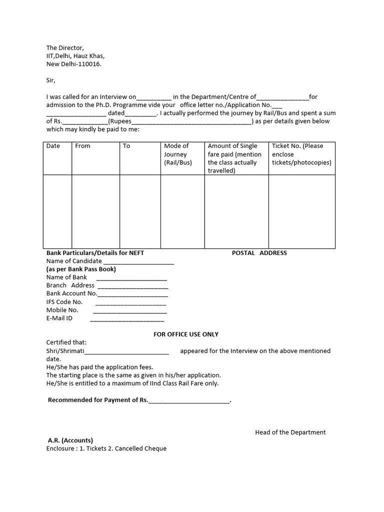 PG Admission TA Claim Form | PDF