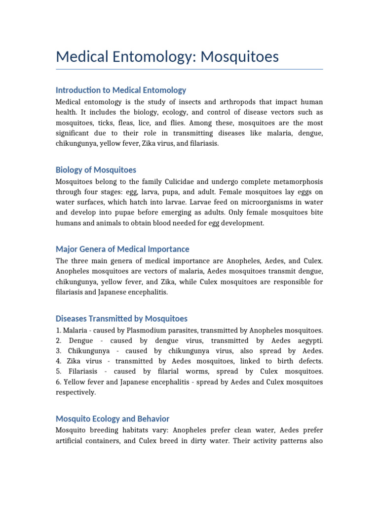Understanding Mosquitoes in Medical Entomology | PDF | Mosquito ...