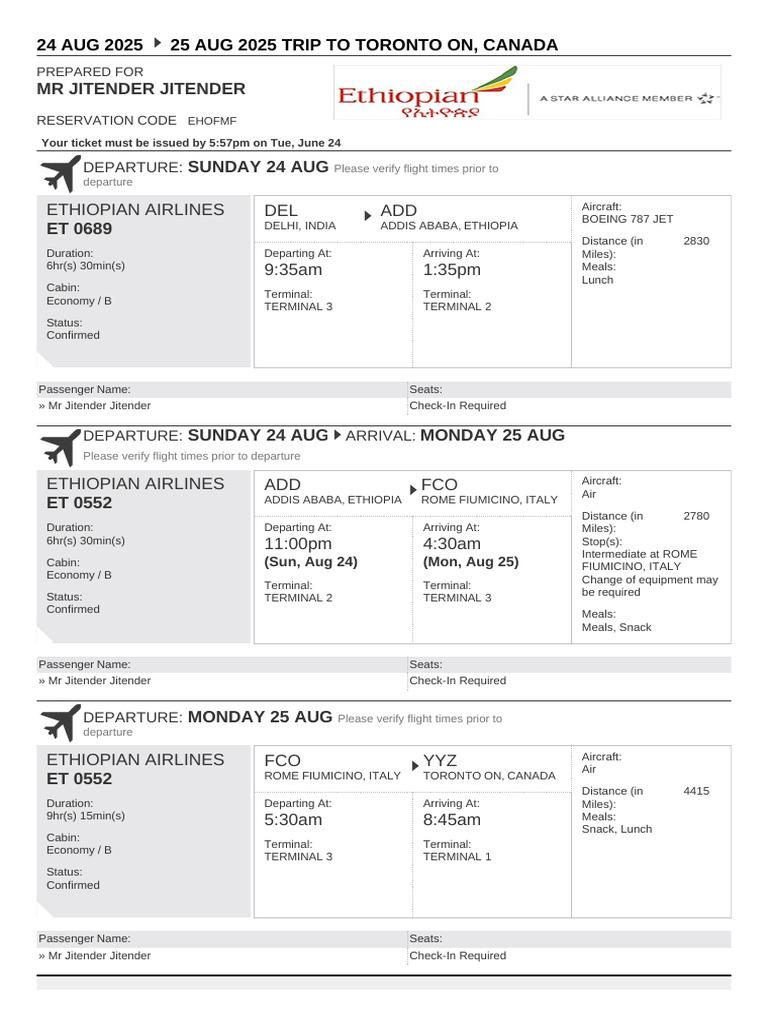 Travel Reservation August 24 For MR JITENDER JITENDER | PDF | Airlines ...