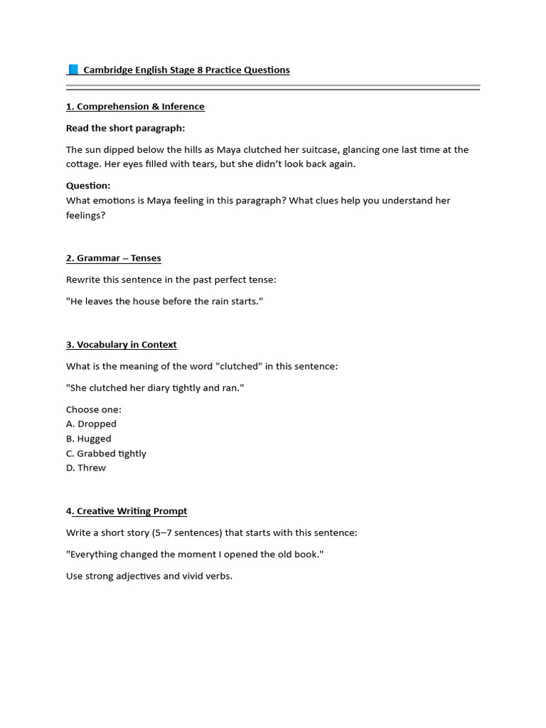 Cambridge English Stage 8 Practice Questions | PDF