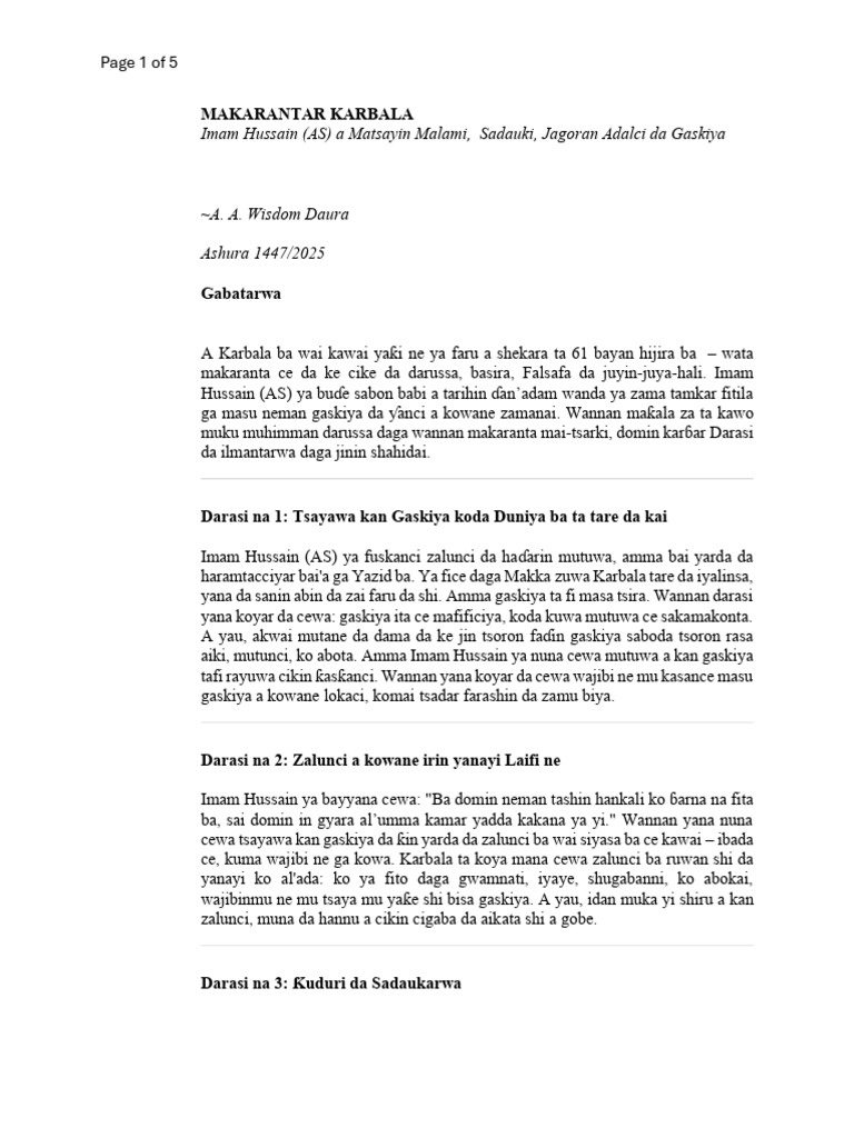 Makarantar Karbala Daga A A Wisdom Daura | PDF