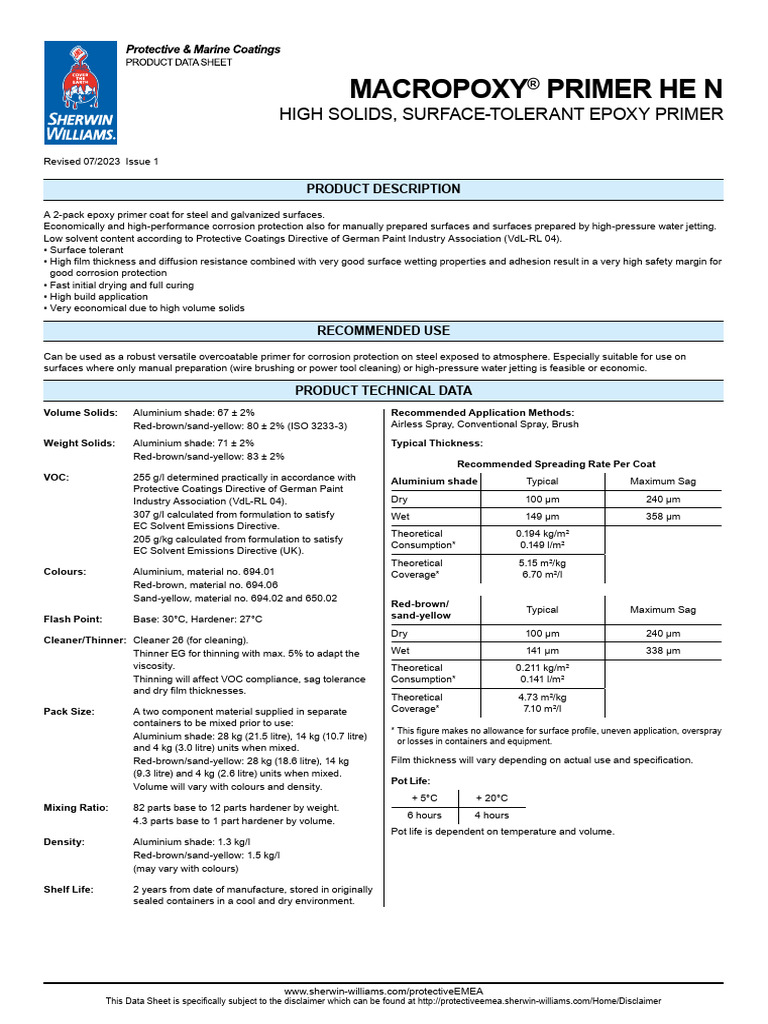 Pds Macropoxy Primer He N Issue 1 | PDF | Paint | Corrosion