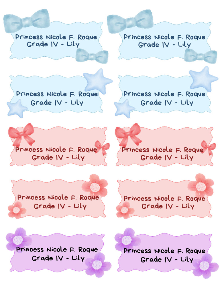 Pink and White Colorful Name Label Document A4 | PDF