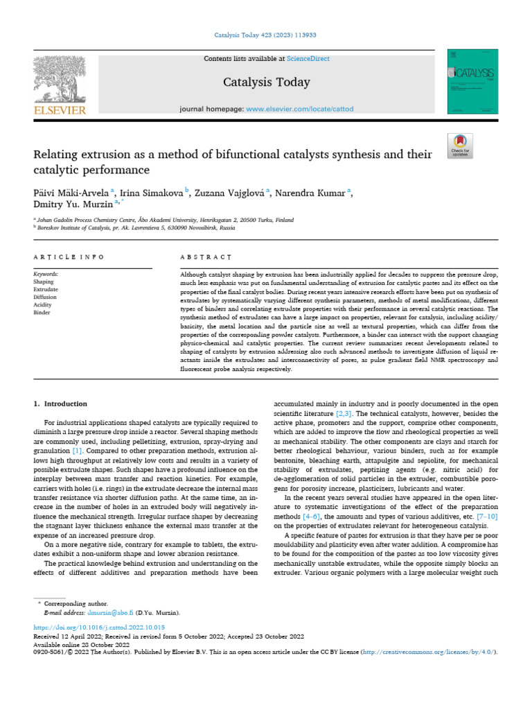 Relating Extrusion As A Method of Bifunctional Catalysts Synthesis and ...