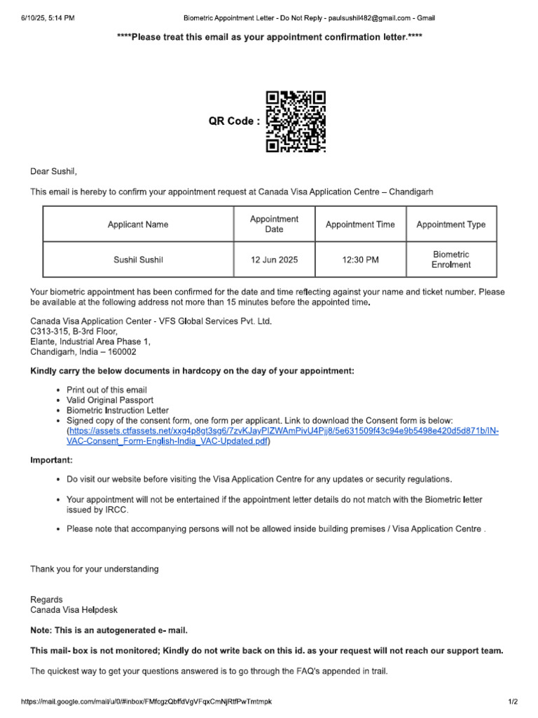 Sushil Biometric Letter | PDF