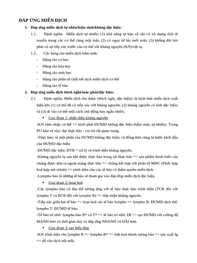 Đáp Ứng Miễn Dịch - Sc | PDF