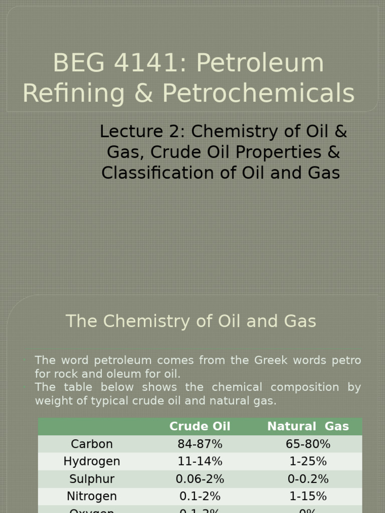 Lecture 2 Chemistry of Oil and Gas, Crude Oil Properties ...