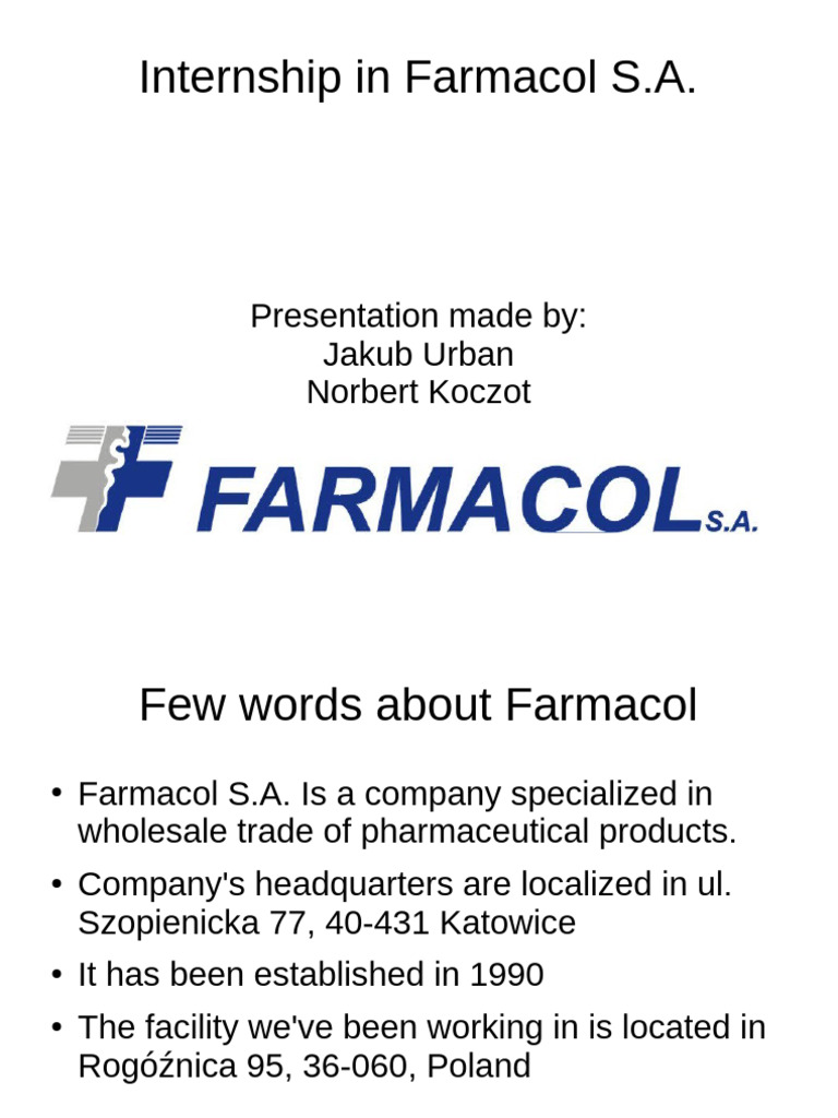 Internship Insights at Farmacol S.A. | PDF