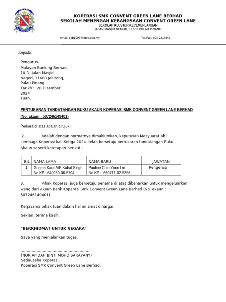 Cover Letter Request Change of Signatory | PDF