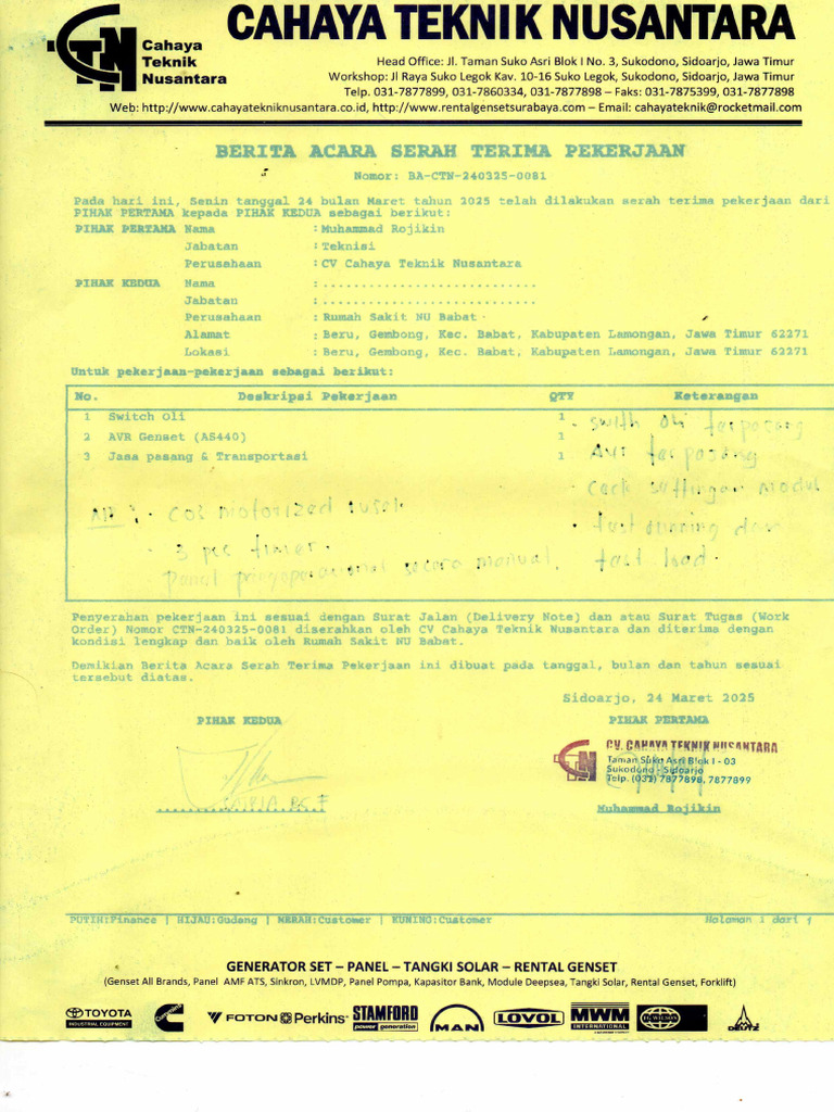 BA Maintenance Genset | PDF