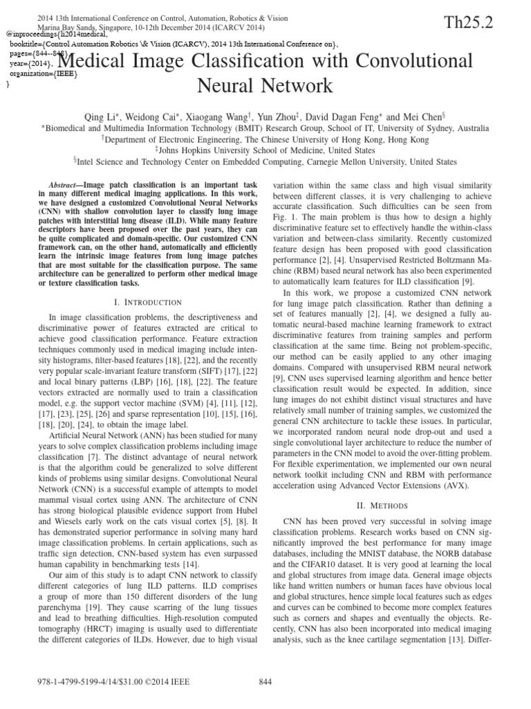 Medical Image Classification With Convolutional Neural Network | PDF | Computational ...