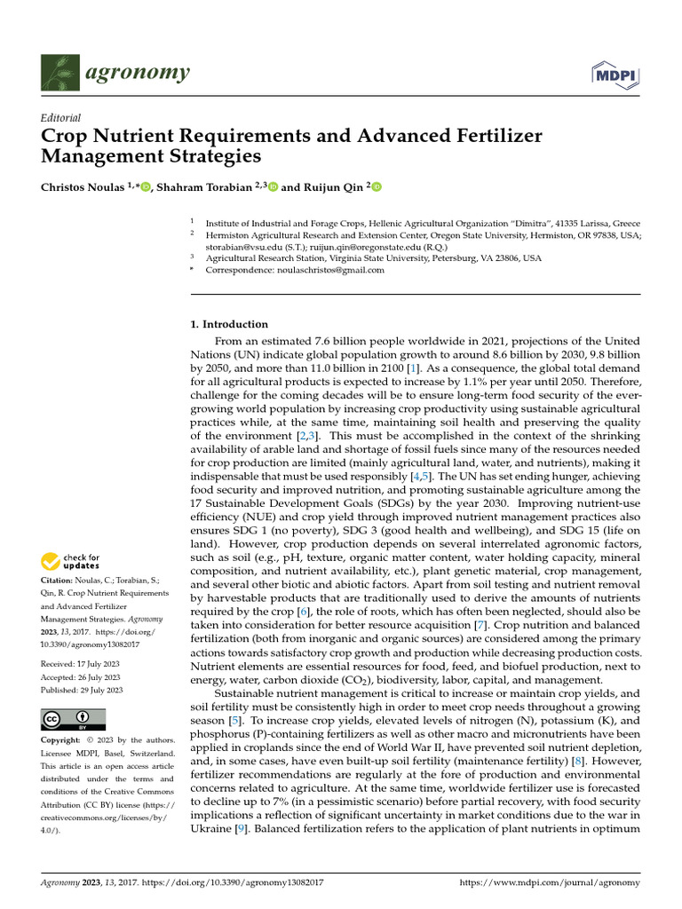 Crop Nutrient Requirements and Advanced Fertilizer | PDF | Soil ...