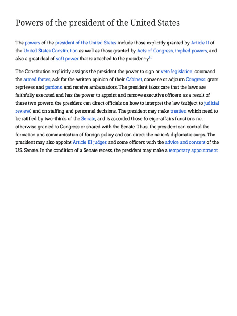 Presidential Powers Overview | PDF | Pardon | Presidents Of The United ...